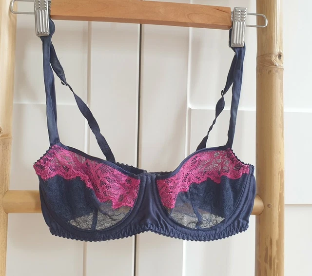 FLEUR OF ENGLAND Silk Blend Bra 30D Lace Unpadded Unlined Translucent ...