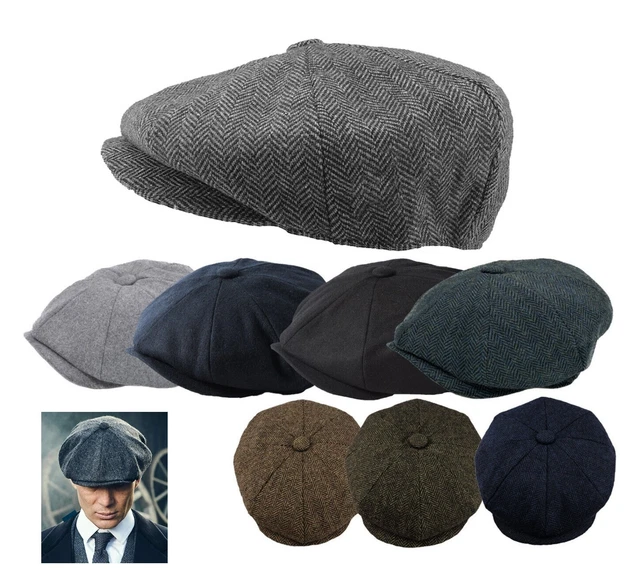 PEAKY BLINDERS HAT Newsboy Flat Cap Herringbone Tweed Wool Baker Boy ...