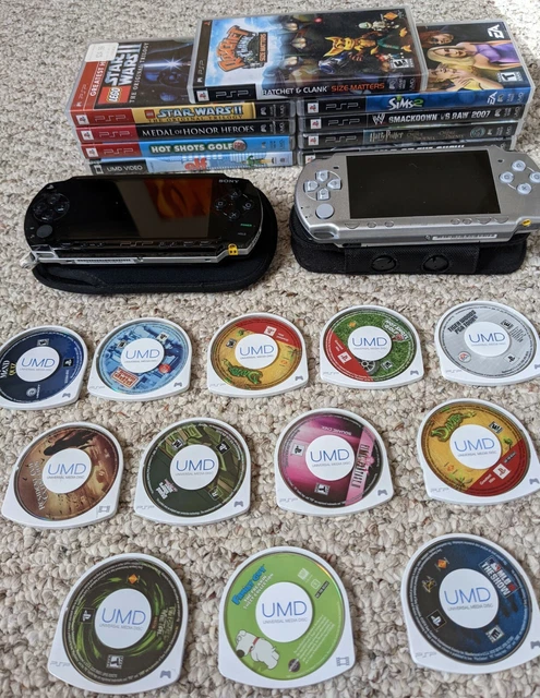 SONY PSP-1000 AND PSP-2001. Two Consoles, 21 Games and Movies Lot. Very ...