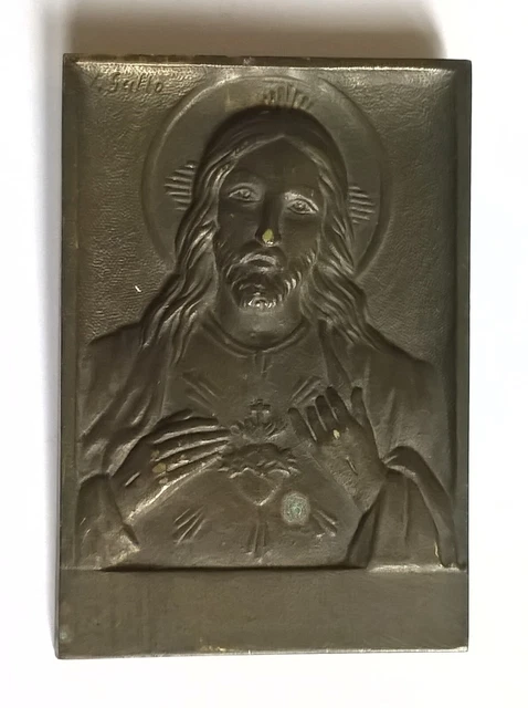 PLAQUE MURALE RELIGIEUSE en bronze Jesus Christ signée Y.Gallo EUR 20 ...