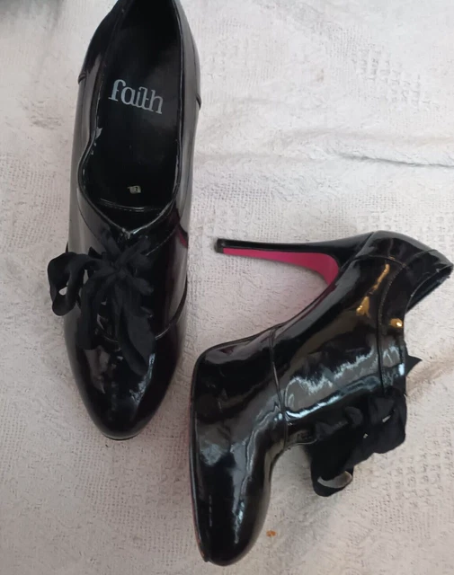LADIES FAITH WORN BLACK Shiny Patent Leather Sexy Stiletto Heels Size ...