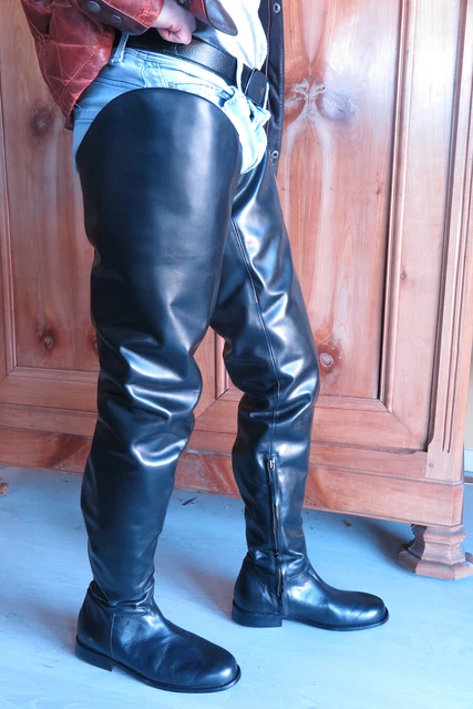 CROTCH HIGH BLACK leather Boots Jean Gaborit Boots for guys 42.St ...