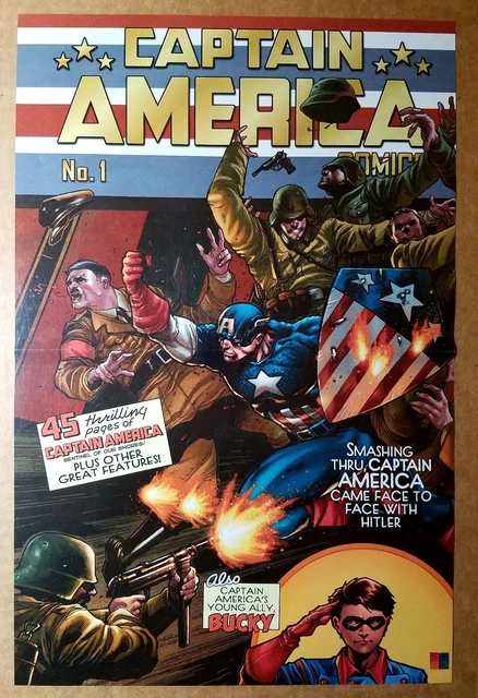 CAPTAIN AMERICA BUCKY Punch Hitler Nazis Marvel Comics Poster by Brian ...