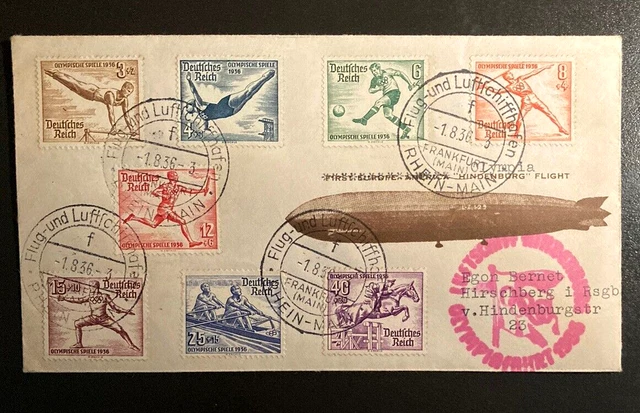 1936 GERMANY HINDENBURG Zeppelin Olympics Flight Cover B82-89 & LZ 129 ...