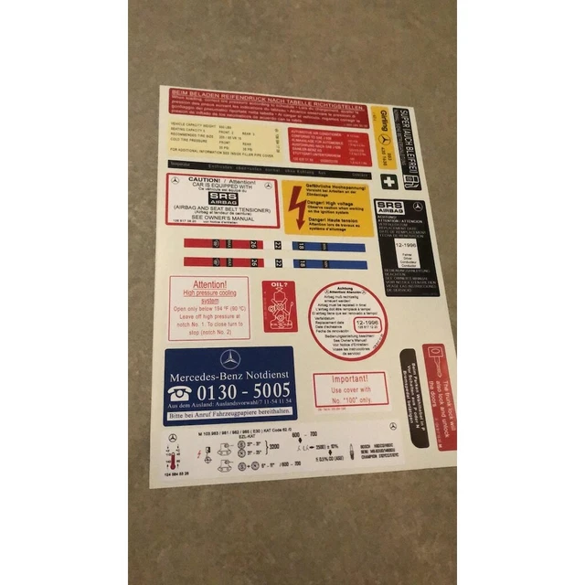 MERCEDES-BENZ W126 C126 Decal Set Stickers For All Models Engines Best ...