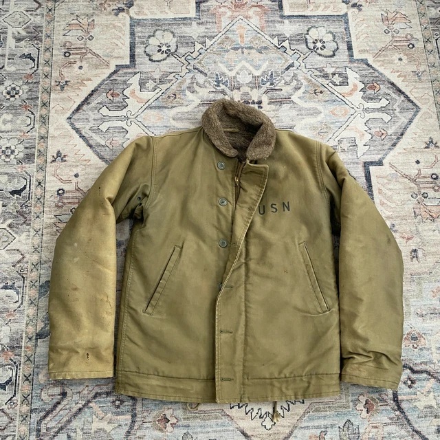 VINTAGE WW2 USN N1 Deck Jacket Alpaca Lined Stencil Distressed Talon ...