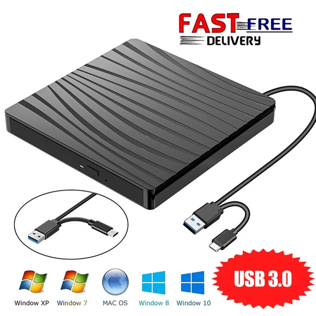 USB EXTERNAL DVD CD Hard Disc Burner Player Reader Optical Drive For PC ...