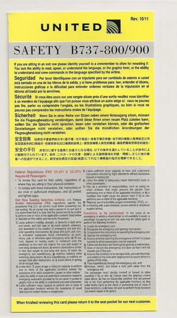 UNITED AIRLINES SAFETY card Boeing B737-800/900 from 2011 £3.33 ...