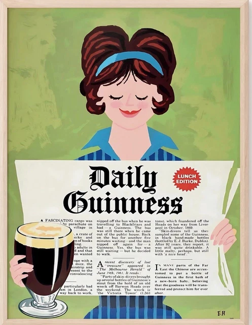 GUINNESS BEER AD Aluminum Retro Remake Sign Alcohol 12x8in Vintage ...