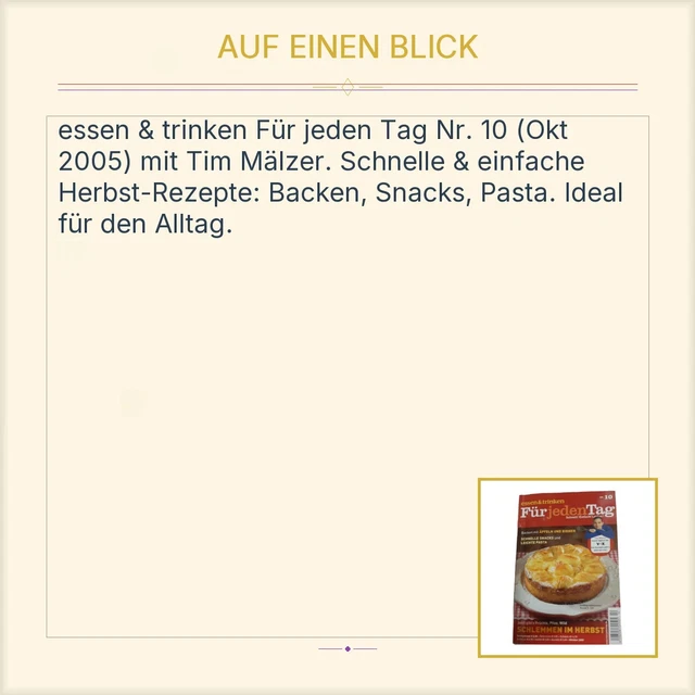ESSEN & TRINKEN Für jeden Tag Nr. 10 Okt 05 Tim Mälzer Kochen Rezepte ...