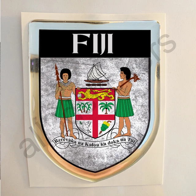 PEGATINA FIYI ESCUDO de Armas 3D Bandera Grunge Resina Relieve Adhesivo ...