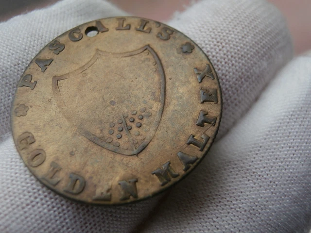 ANTIQUE VICTORIAN ERA Brass Trade Token Pascall's Golden Maltex Guinea ...