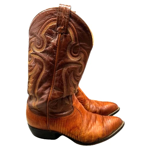 TONY LAMA EXOTIC Lizard Skin Cowboy Boots Men's 7.5 EE Cognac Western ...