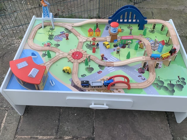 100 PIECE WOODEN Train Table Set Reversible City With Drawer £45.00 ...