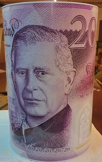 MONEY BOX TIN £5 £10 £20 £50 Pound Note Design Kids Saving Cash PIggy ...