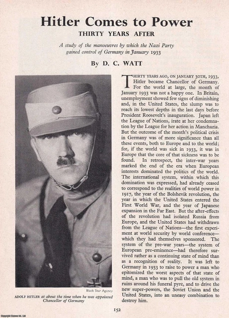 HITLER COMES TO Power: Thirty Years After. An Original Article From ...