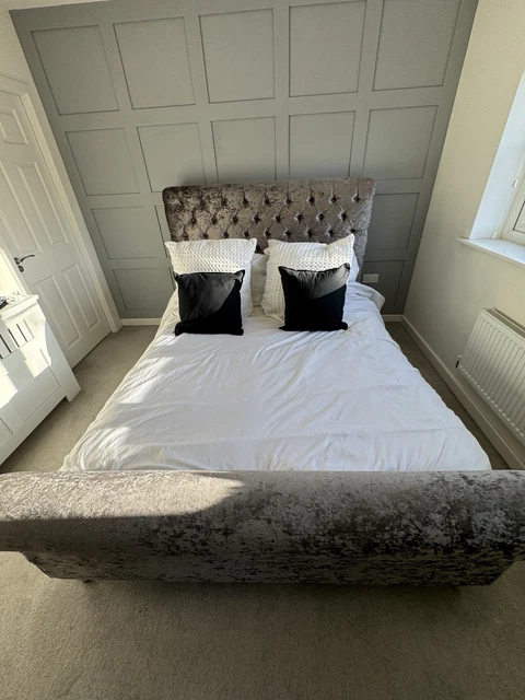 NEXT CHESTERFIELD SLEIGH King Size Bed, Crushed Velvet Velour Grey, RRP ...