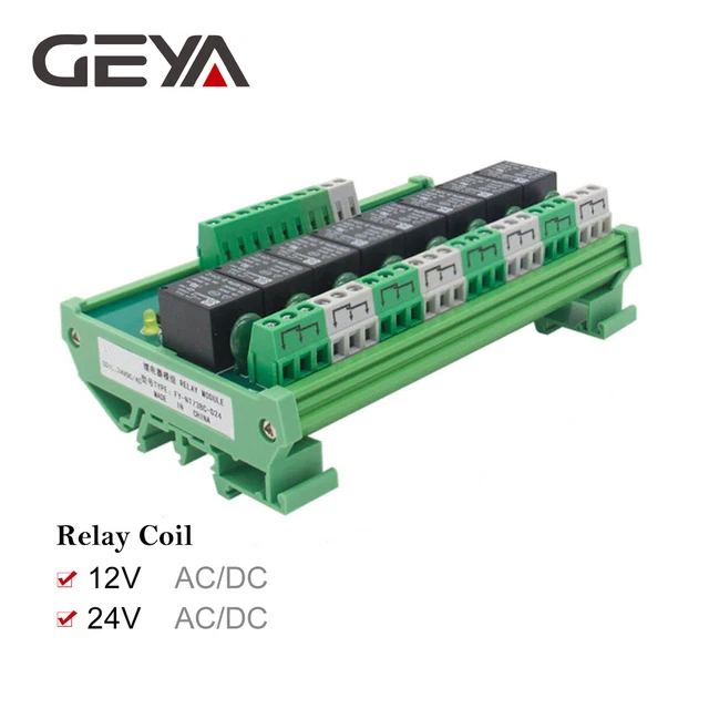 GEYA 8 CHANNEL Interface Relay Module AC/DC 5/12/24V Panel Mount ...