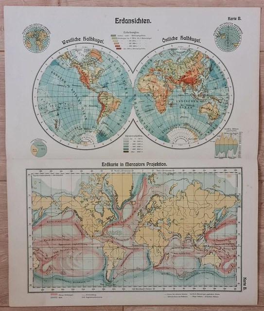 MAP MAP 1910: Earth Views. Map of the Earth in Mercators Projection. £ ...