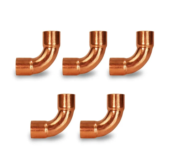 [5 PACK] 1/4& C x C 90° Degree Long Radius Copper Pipe Reducing Elbow ...