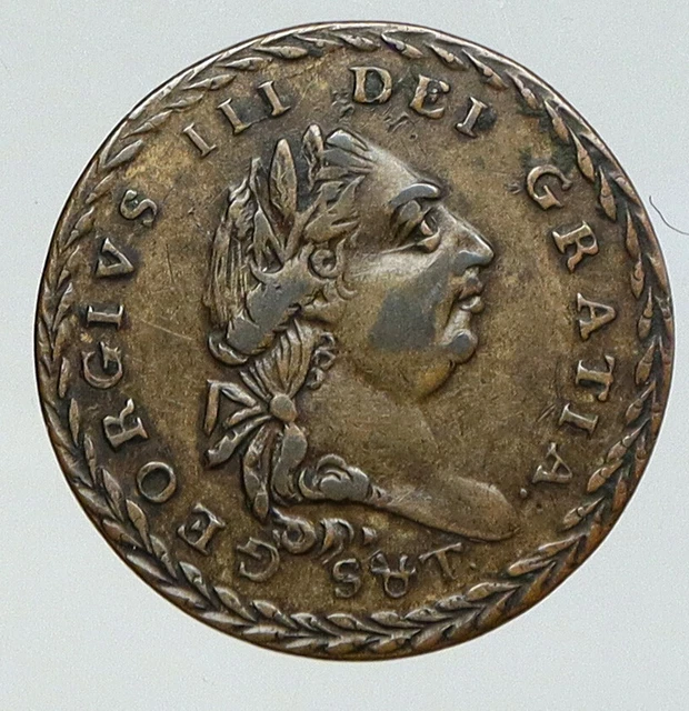 1800 GREAT BRITAIN United Kingdom UK King GEORGE III Farthing Token ...