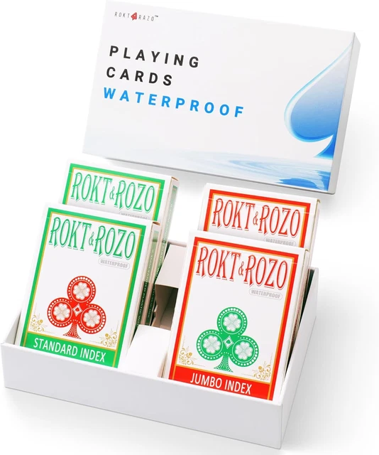 4 DECK WATERPROOF Plastic Playing Cards Standard Jumbo Index Sanded ...