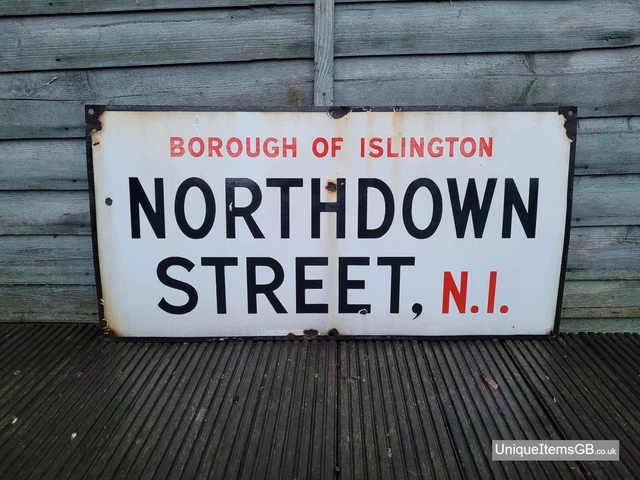 1940S BOROUGH OF Islington NORTHDOWN STREET N.I. London Enamel Sign 32 ...