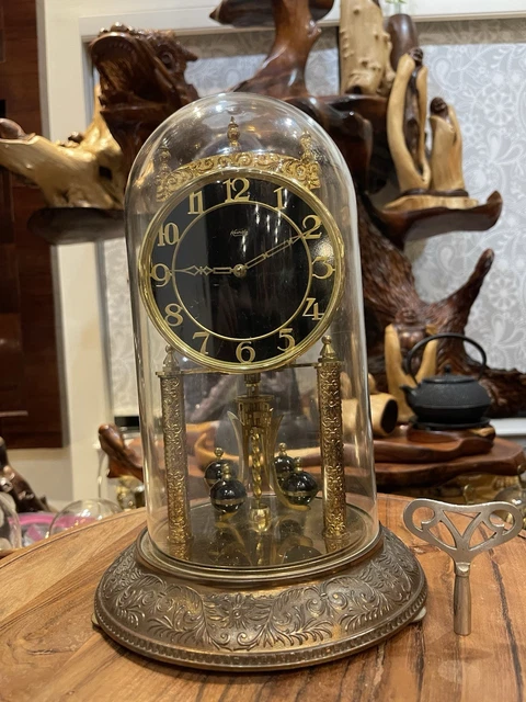 VINTAGE KUNDO 400 Day Anniversary Clock WORKING Glass Dome With Key ...