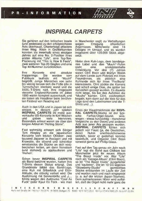 INSPIRAL CARPETS - Beast Inside - Rare German Presskit EUR 3,46 ...