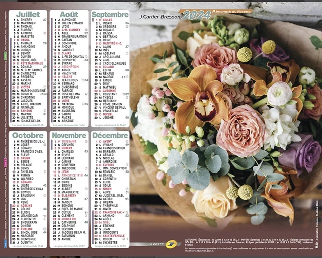 CALENDRIER LA POSTE Bouquets De Fleurs Almanachs 2024 Cartier Bresson ...