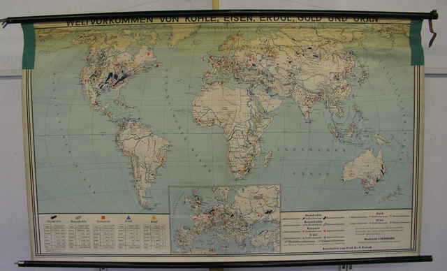 SCHOOL WALL MAP beautiful old world map coal gold 183x110cm vintage ...