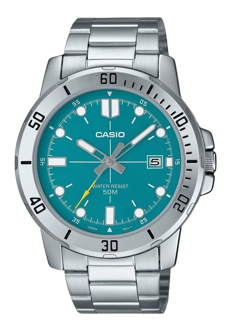 CASIO STAINLESS STEEL Turquoise Blue Dial Quartz MTP-VD01D-3E2V 50M ...