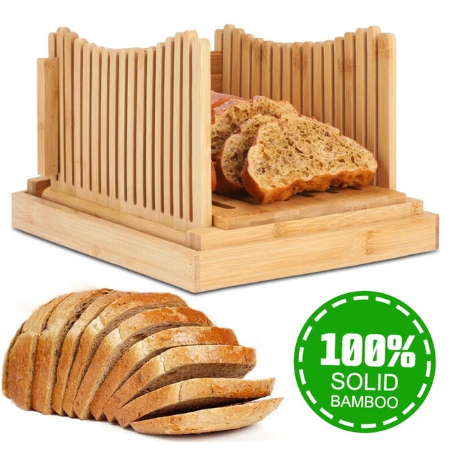 BAMBOO BREAD SLICER Guide Loaf Cutting Slicing Wooden Board Holder ...