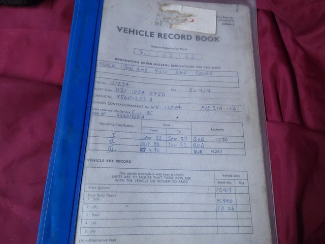 LAND ROVER 101 Ambulance , Military Vehicle Record Book 71 GJ 66 £52.70 ...