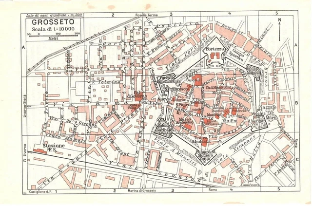 CARTA GEOGRAFICA ANTICA GROSSETO pianta della città TCI 1939 Antique ...