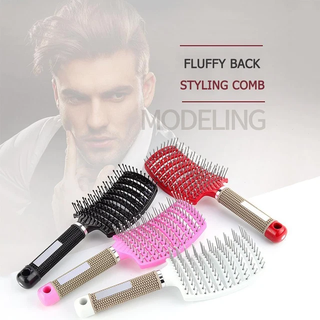 LF# ANTI-STATIC HAIR Brush Curved Row Comb Scalp Massager Hairdressing ...