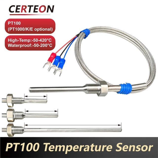 INDUSTRIAL PT100 RTD Temperature Probe Stainless Steel Threaded Sensor ...