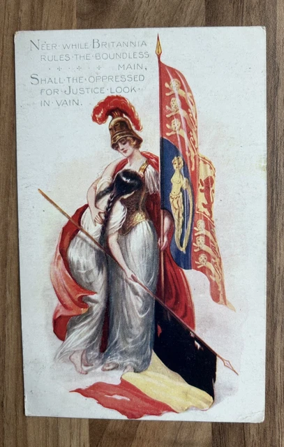 WW1 PROPAGANDA POSTCARD. Britannia🇬🇧 Belgium🇧🇪 Gloucester Address 1914 ...