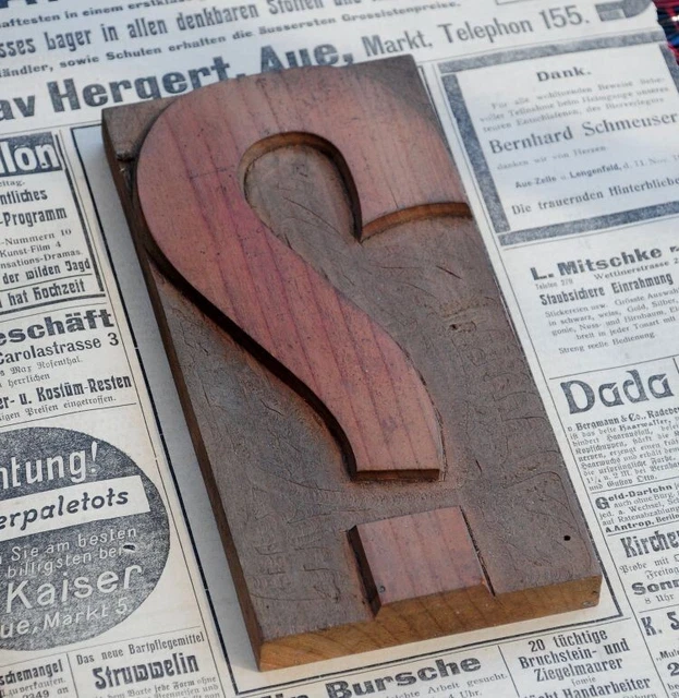 HUGE &?& QUESTION MARK letterpress wooden printing block Art Nouveau ...