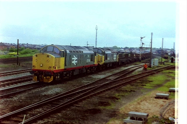 35MM RAILWAY COLOUR Negative Class 37 519 and 37 510 at York North Yard ...