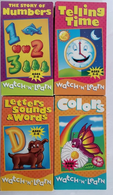 4 SET WATCH'N'LEARN VHS Movies Teaching Kids Numbers Colors Letters and ...