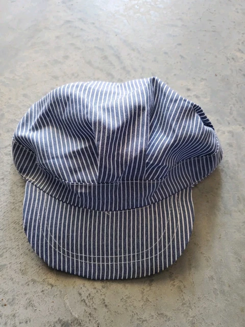 TRAIN ENGINEER HAT Cap Conductor Blue White Striped Railroad Costume ...