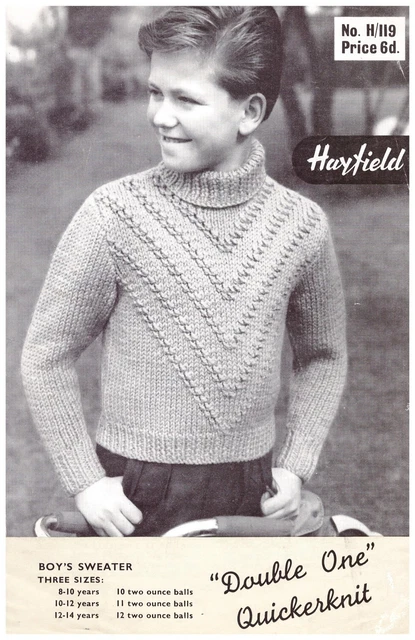 VINTAGE KNITTING PATTERN. Boy's Polo Neck Jumper. 8-14 Years. 28 ...
