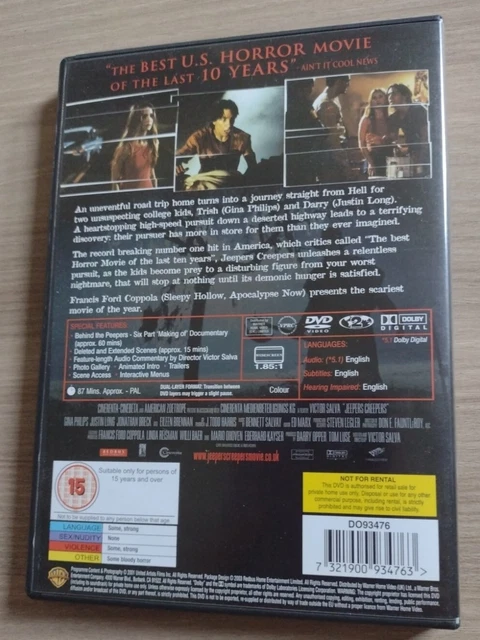 DVD JEEPERS CREEPERS Gina Philips Justin Long Jonathan Breck Victor ...