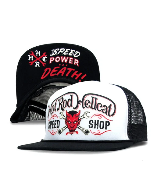 HOT ROD HELLCAT Devil Coop Speed Shop Demon Custom Rat Fink Trucker Hat ...