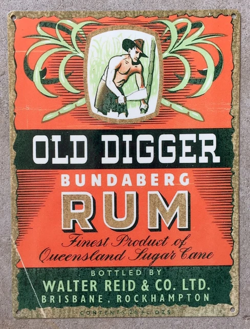 BUNDABERG OLD DIGGER Australia Rum Liquor Label Vintage Tiki Bar ...