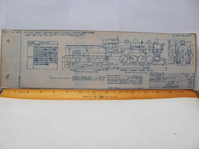 BALTIMORE & OHIO Railroad Orig Blueprint Data Diagram Class L-1A ...