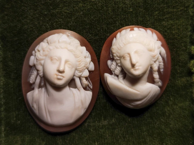 2 OF ANTIQUE High Relief Carved Shell Cameos loose, ancient Greek God £ ...