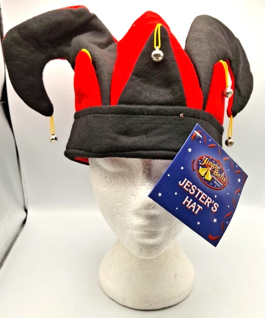 JESTER'S HAT RED & Black With Bells Halloween Fancy Dress Costume J1451 ...