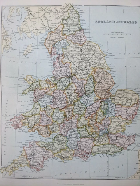 ANTIQUE VICTORIAN MAP England And Wales, 1880s full colour, 31x24cm £10 ...
